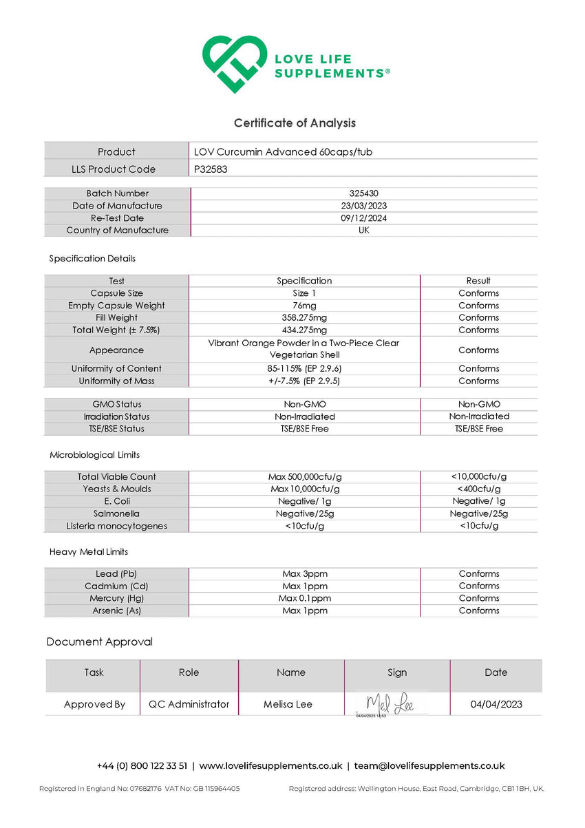 Curcumin 95 Advanced Capsules with Bioperine® – Love Life Supplements